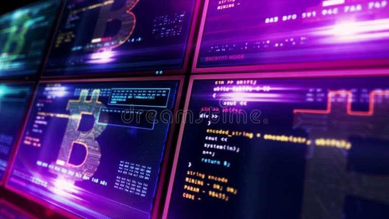 Bitcoin mining on screen stock footage. Video of banking - 182357666