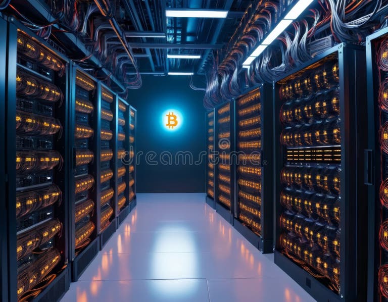 Bitcoin Mining Server Room stock image. Image of technology - 318759761