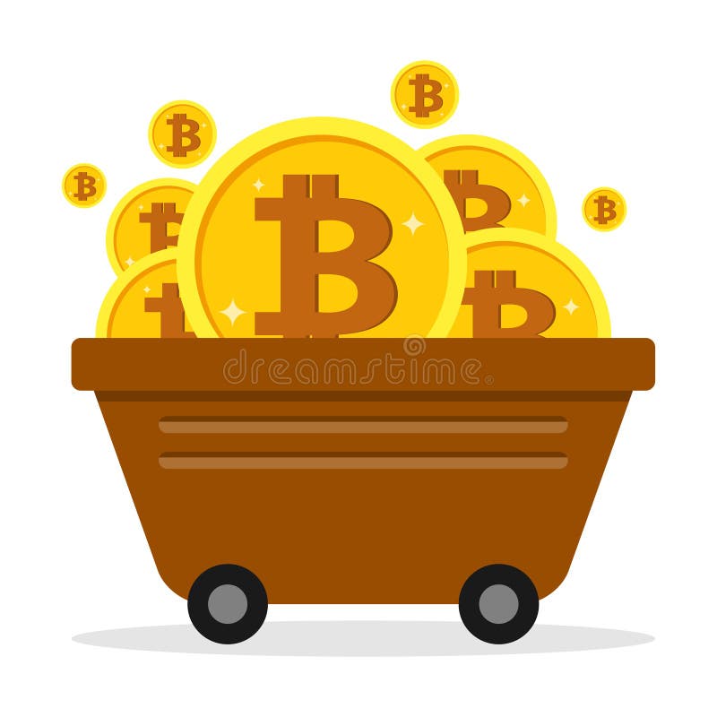 Bitcoin Mining. Trolley with Bitcoin Coins Stock Illustration ...