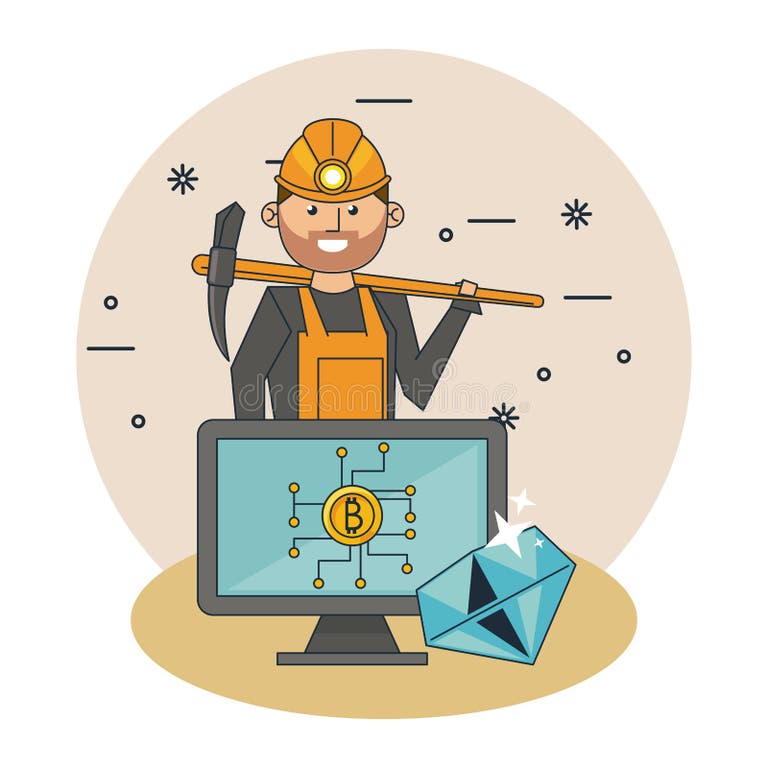 Bitcoin mining cartoons stock vector. Illustration of data - 128549657