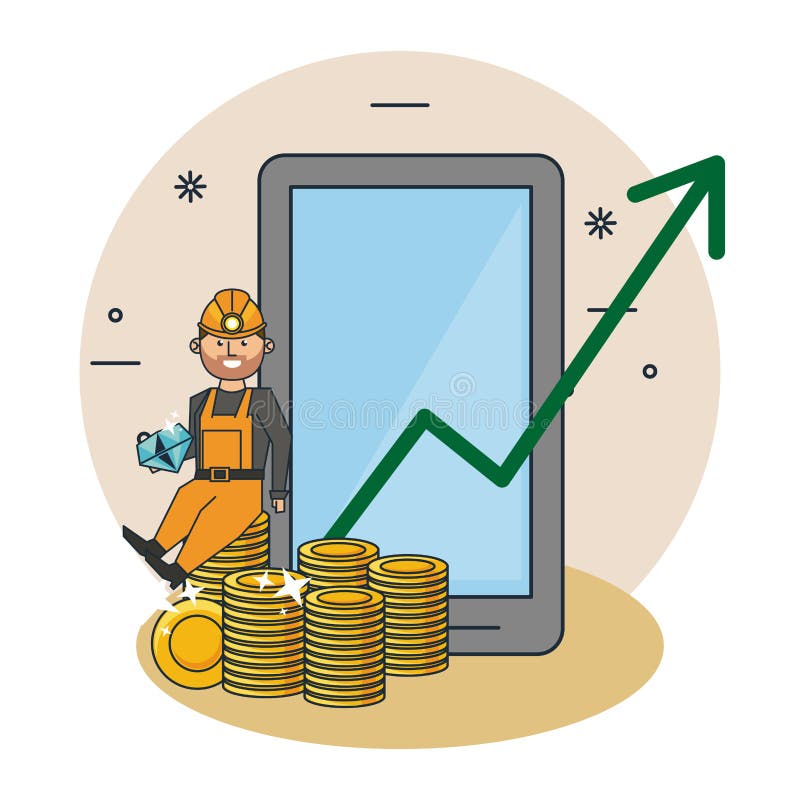 Bitcoin mining cartoons stock vector. Illustration of concept - 128549816