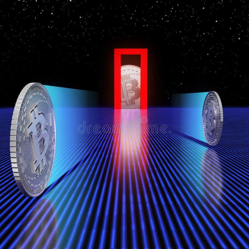 Bitcoin Money in an Abstract Retro Space Setting. Stock Illustration ...