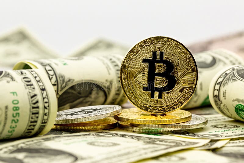Bitcoin with money stock image. Image of electronic - 170298573