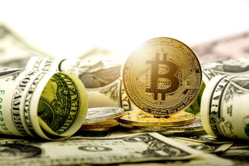 Bitcoin with money stock image. Image of electronic - 170298573