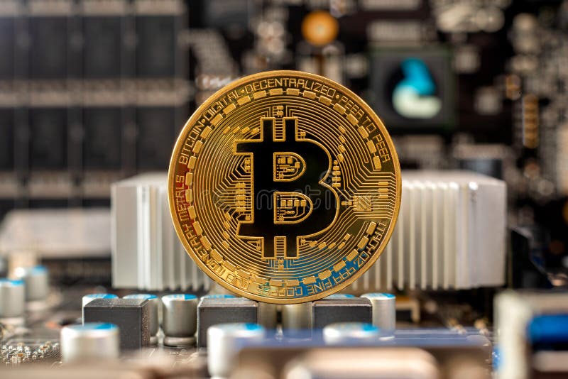Bitcoin on motherboard stock photo. Image of commerce - 262184248