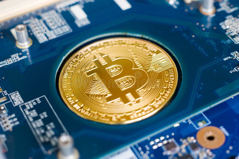 Bitcoin in motherboard stock image. Image of data, circuit - 114205709