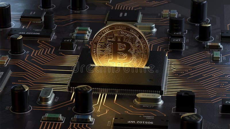 Bitcoin on Motherboard Virtual Stock Illustration - Illustration of ...