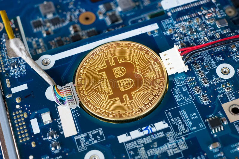 Bitcoin in motherboard stock image. Image of circuit - 119784403