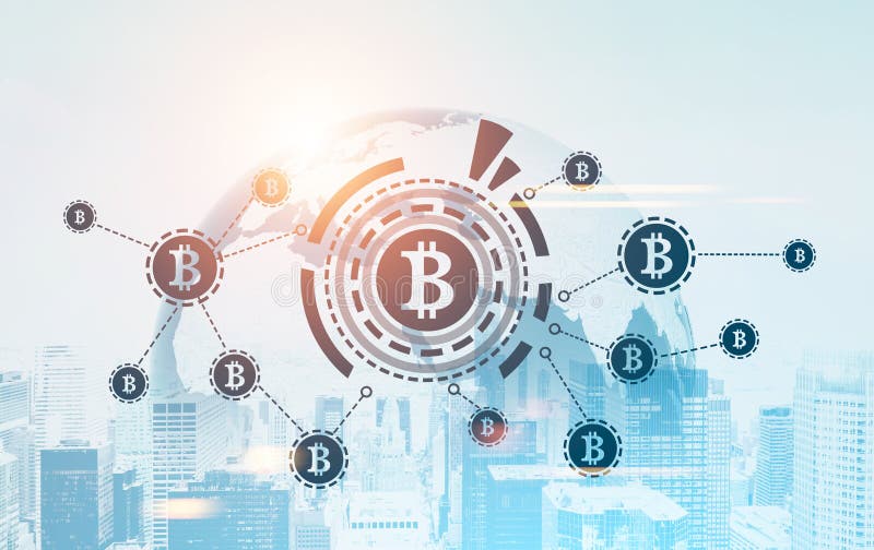 Bitcoin Network, HUD, World Map, Computer, City Stock Image - Image of ...