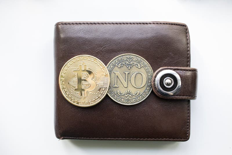 Bitcoin and No Coin in a Wallet on a White Background Stock Photo ...