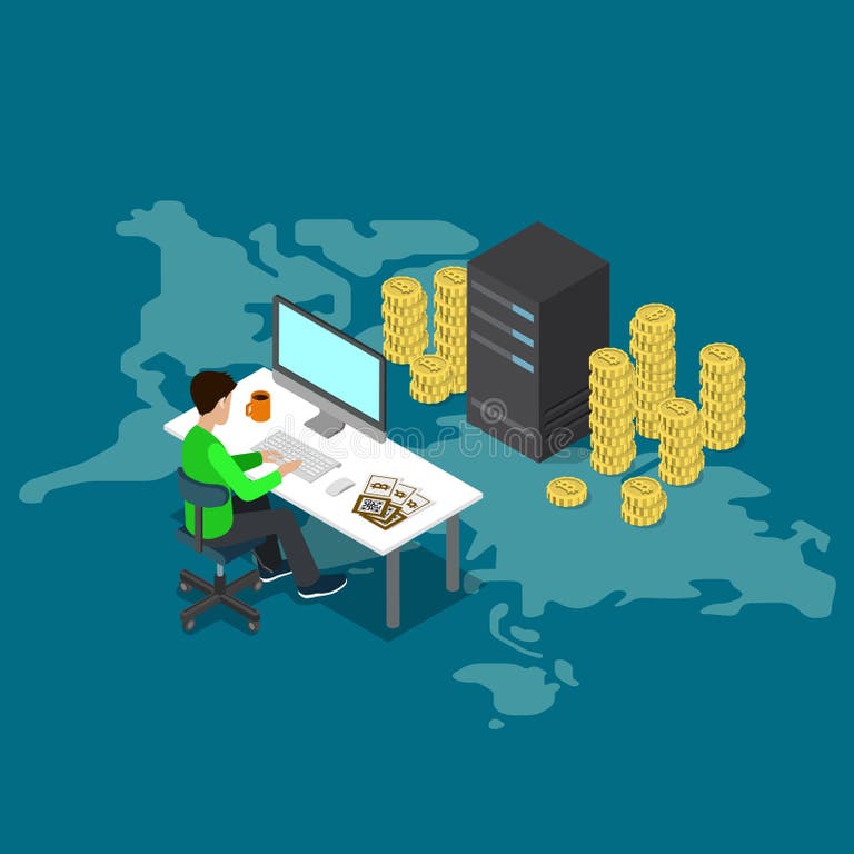 Bitcoin Online Mining Bit Coin Service Server Vector Isometric Stock ...