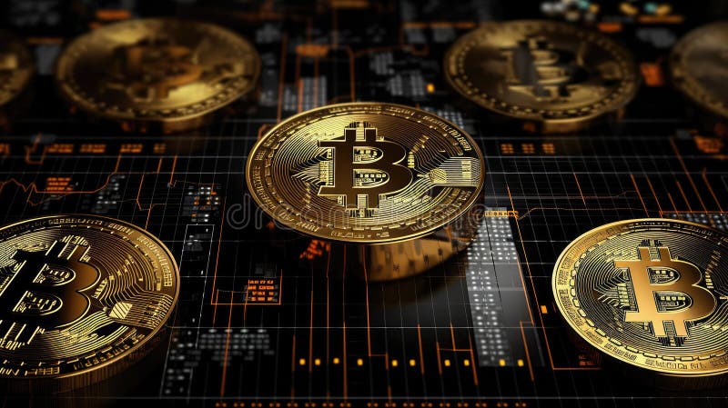 Bitcoin Online Trading Chart Background Gold Black. Generative AI Stock ...