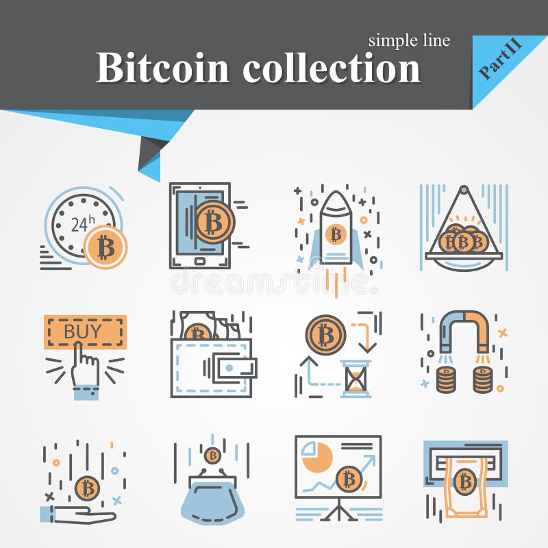 Bitcoin Outline and Flat Icon Set Isolated Stock Vector - Illustration ...