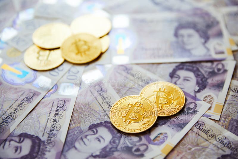 Bitcoin Over British Pound Notes. Cryptocurrency Coins or Money ...