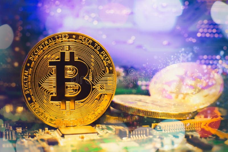 Bitcoin Over a Microprocessor in a Motherboard. with Copy Space and ...