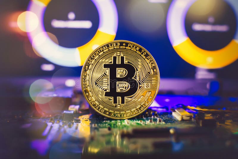 Bitcoin Over a Microprocessor in a Motherboard. with Copy Space and ...