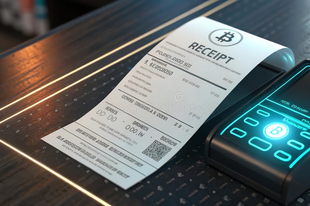 Bitcoin Payment Receipt on Digital Terminal Displaying Transaction ...