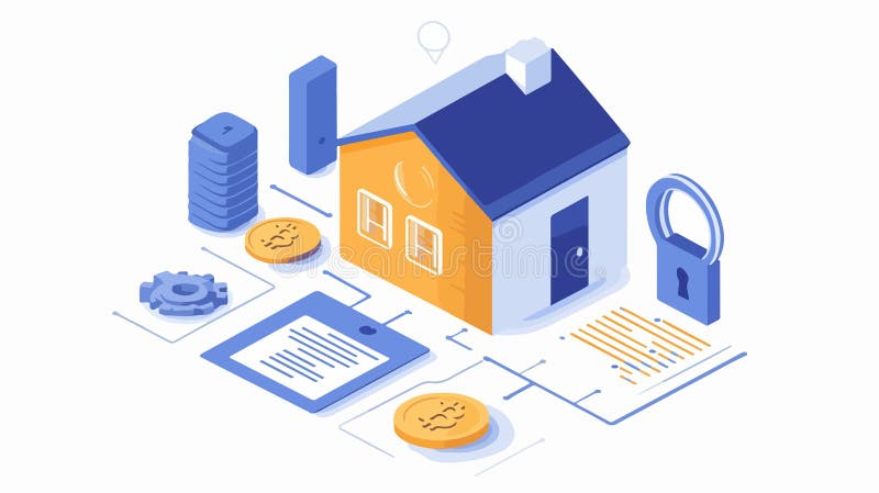 Bitcoin Pie Chart Graph Connected To Symbolic House Structure Stock ...