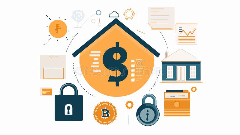 Bitcoin Pie Chart Graph Connected To Symbolic House Structure Stock ...