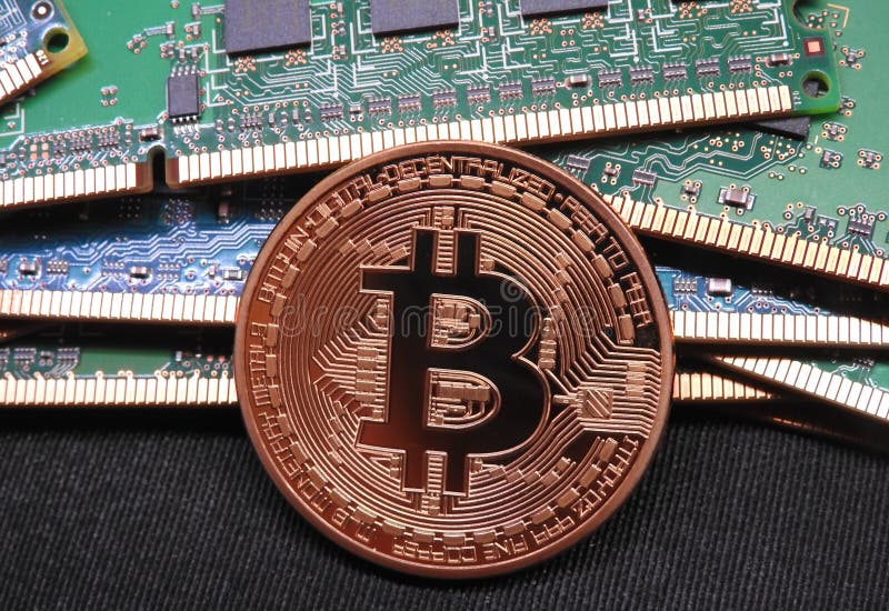 Bitcoin and Pile of Ram Memory Stock Image - Image of gold, banking ...