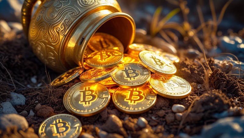 Bitcoin Pouring Out of a Golden Pot Stock Photo - Image of pouring ...