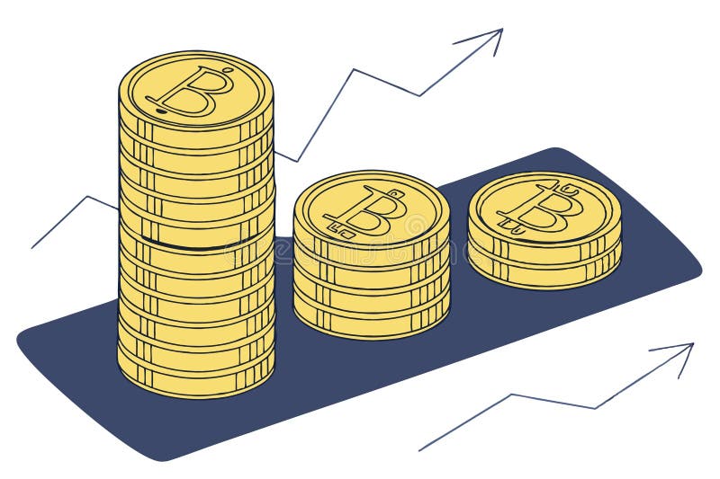 Bitcoin Price Increase Graph Showing Stacks Cash Flow of Bitcoin Coins Growing in Value Stock ...