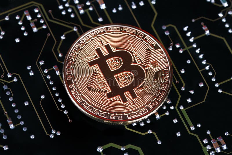 Bitcoin on circuit board stock image. Image of cryptography - 135750953