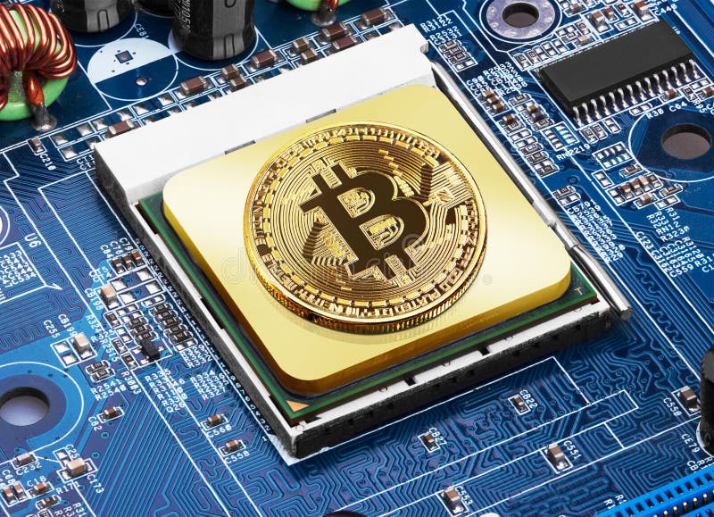 Bitcoin on a processor stock image. Image of metal, currency - 122464691