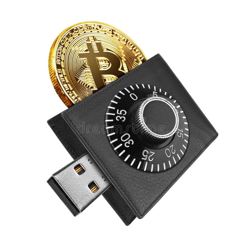 Bitcoin in a Purse with USB Connector and Code Lock Stock Image - Image ...