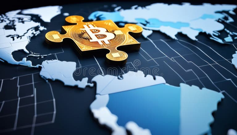 Bitcoin Puzzle Piece on World Map Stock Image - Image of impact ...