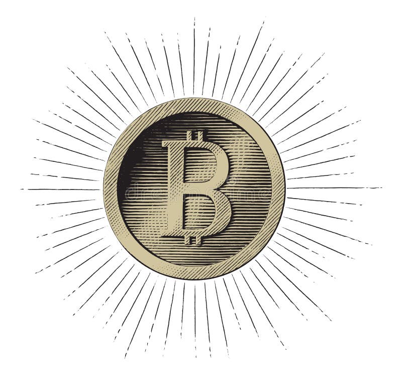 Bitcoin with Ray Hand Draw Vintage Engraving Style Stock Vector ...