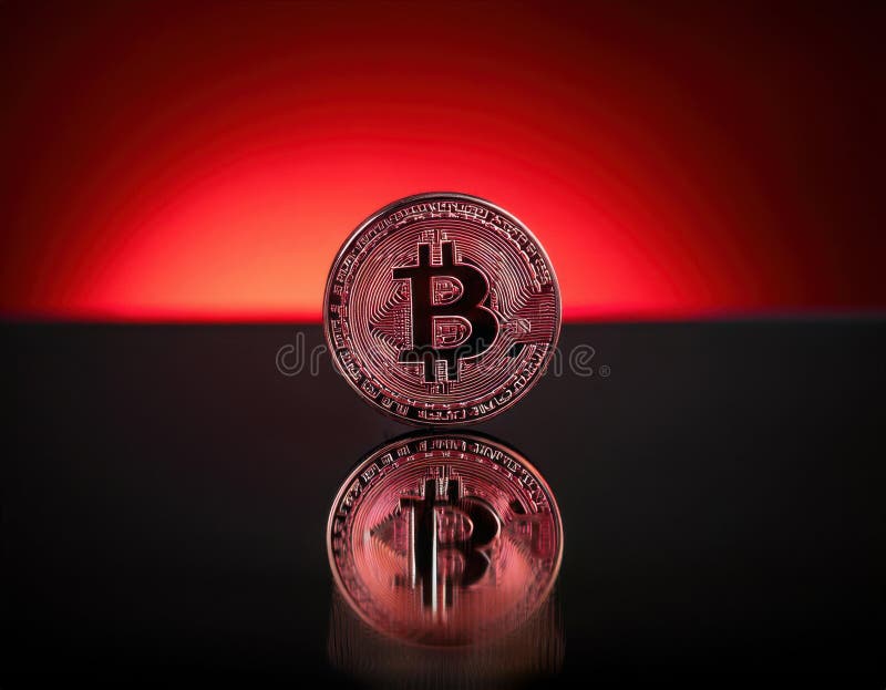 Bitcoin Render with a Glossy Black Base and Red Tones Stock ...