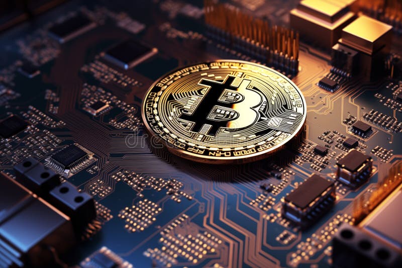 Bitcoin Resting on a Detailed Computer Circuit Board Stock Illustration ...