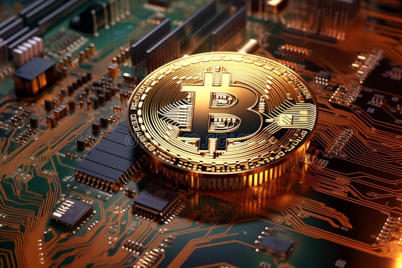 Bitcoin Resting on a Detailed Computer Circuit Board Stock Illustration ...