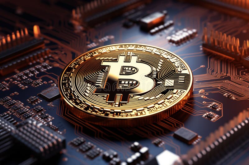Bitcoin Resting on a Detailed Computer Circuit Board Stock Illustration ...
