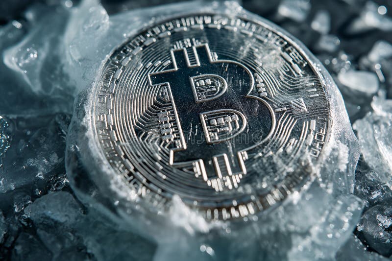 A bitcoin resting on ice stock illustration. Illustration of investment ...