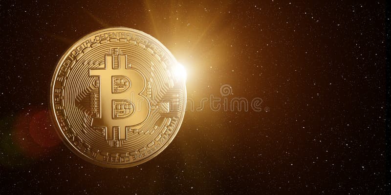 Bitcoin in Space with Rising Sun Behind Stock Image - Image of money ...