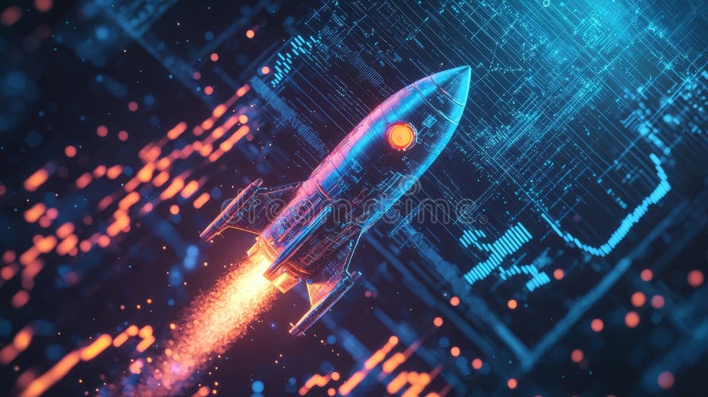 Bitcoin Rocket Doodle Graph with Space Theme in 8K Stock Illustration ...