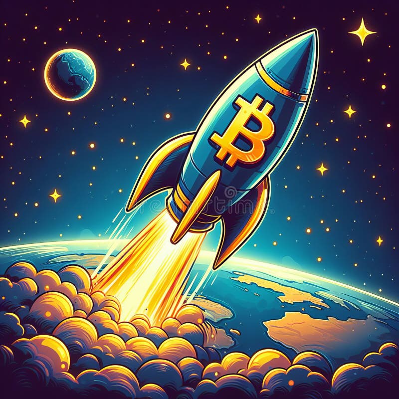 Bitcoin Rocket Launch Illustration Stock Photo - Image of explosion ...