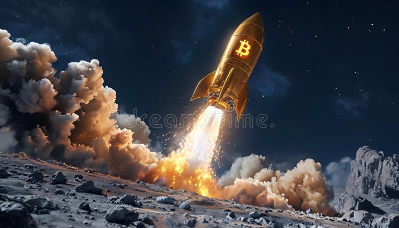 Bitcoin Rocket Launch in Space, Night Sky Backdrop, Symbolizes ...