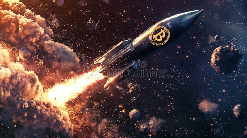 Bitcoin Rocket Launch in Vibrant Space Scene Stock Photo - Image of ...