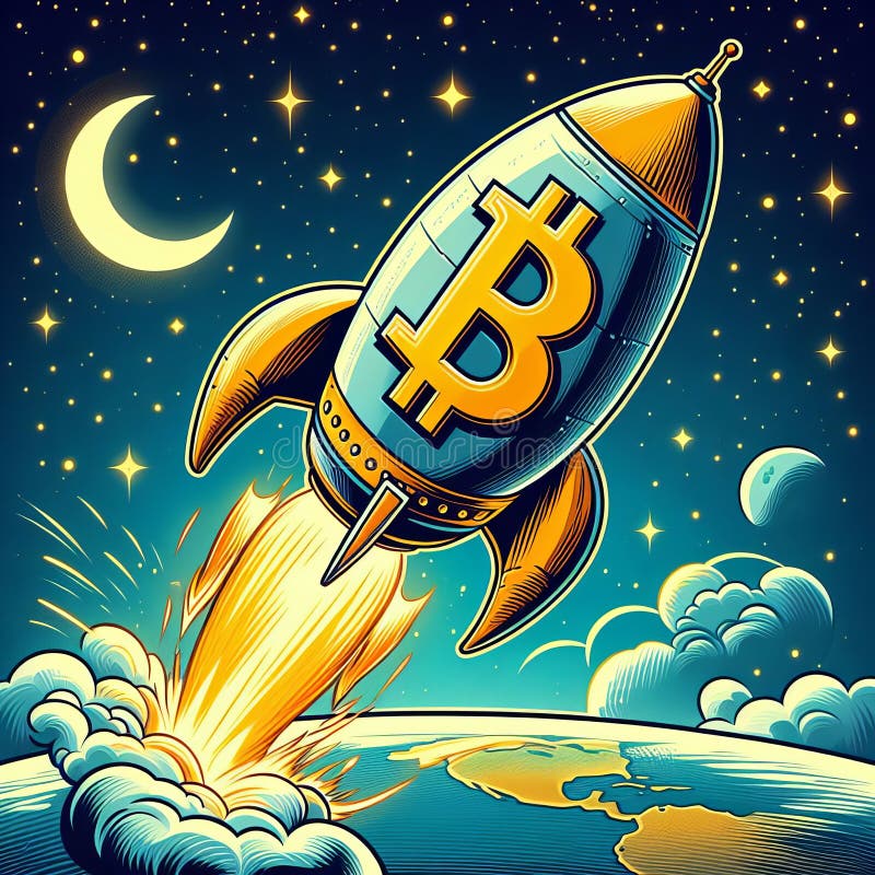 Bitcoin Rocket Launching into Space Stock Image - Image of boost ...