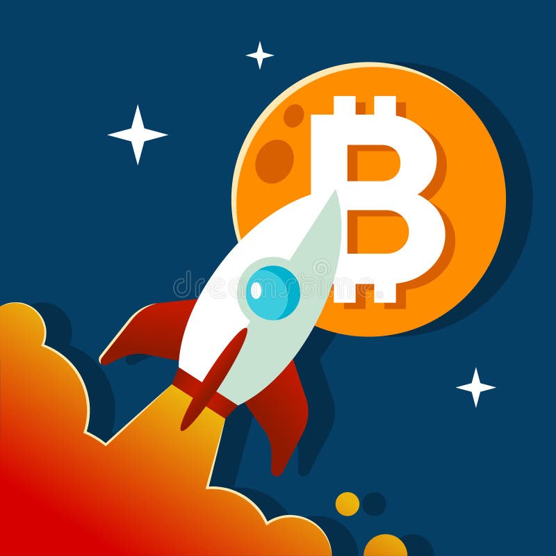 Bitcoin with Rocket To the Moon Stock Vector - Illustration of launch ...