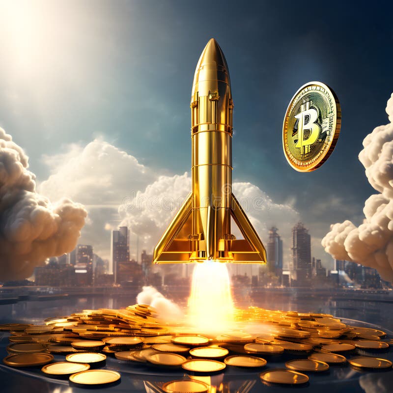 Bitcoin Rocket Up Trend , Cryptocurrency Concept Stock Illustration ...