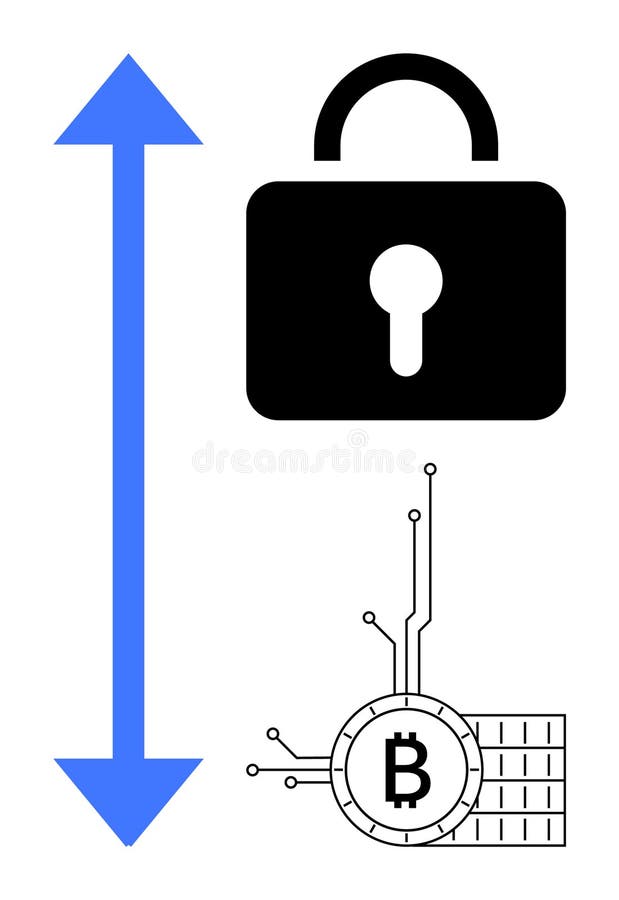 Bitcoin Security and Blockchain Technology Represented by Lock and ...