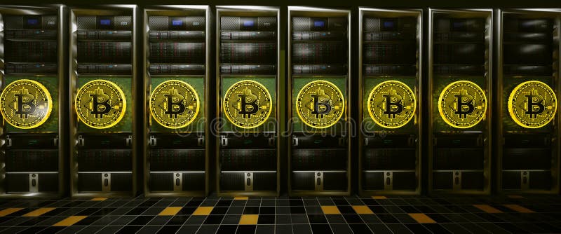 Bitcoin Servers with Rack of Computers Stock Illustration ...