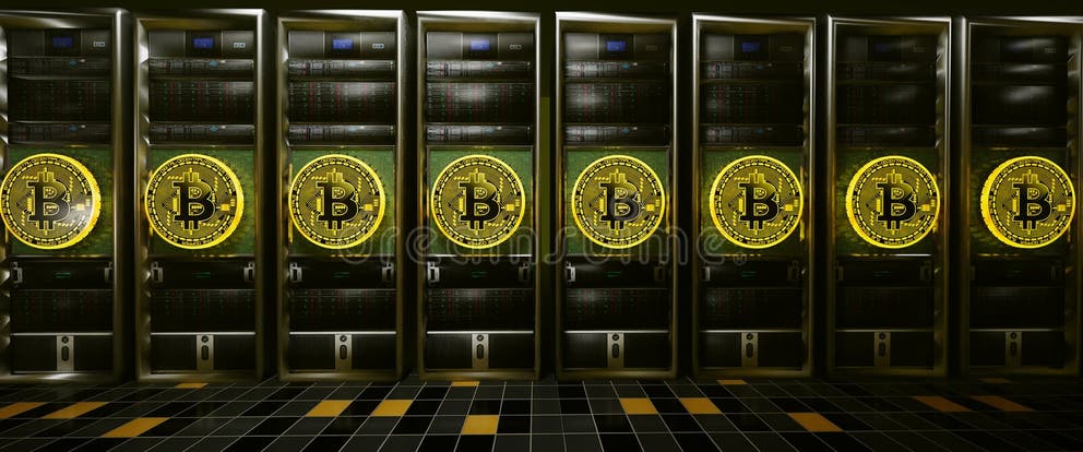 Bitcoin Servers with Rack of Computers Stock Illustration ...