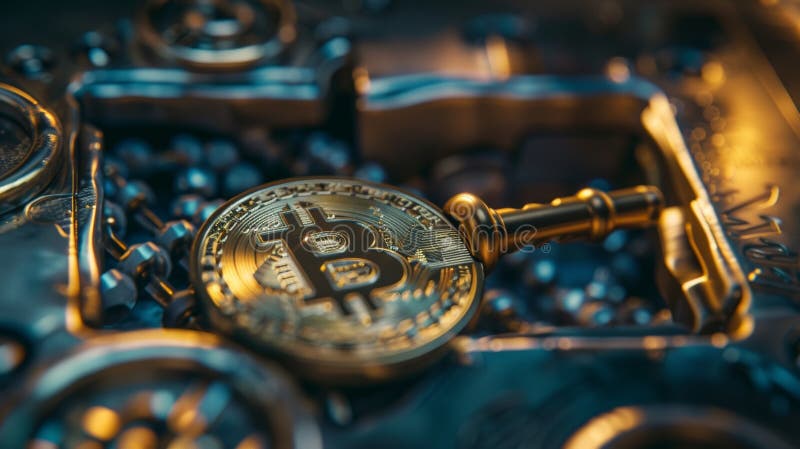A Bitcoin Shaped Key Opening an Elaborate Mysterious Looking Vault ...