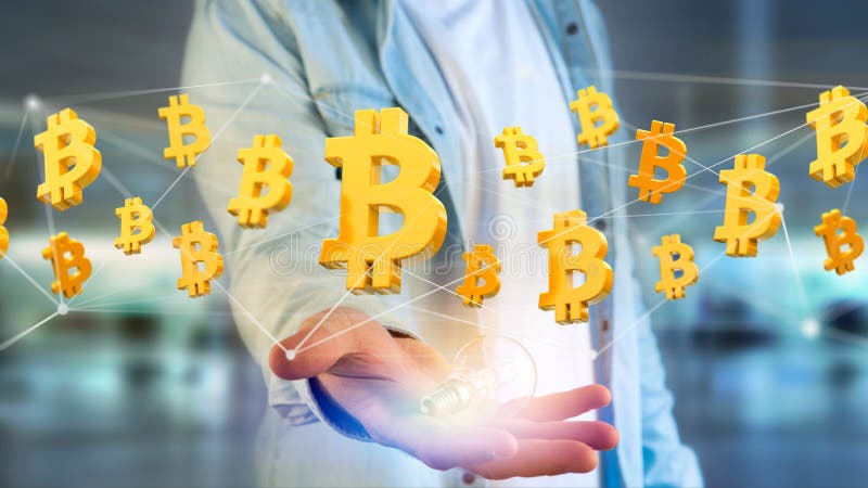Bitcoin Sign Flying Around a Network Connection - 3d Render Stock Photo ...