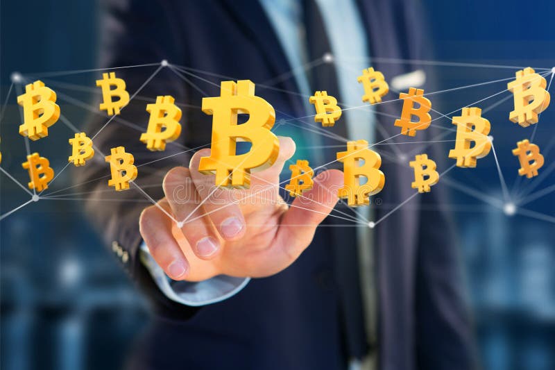 Bitcoin Sign Flying Around a Network Connection - 3d Render Stock Photo ...